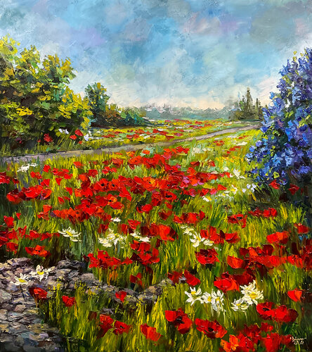 Impressionistic paintings of nature "Poppies with Lilac tree2" by ...