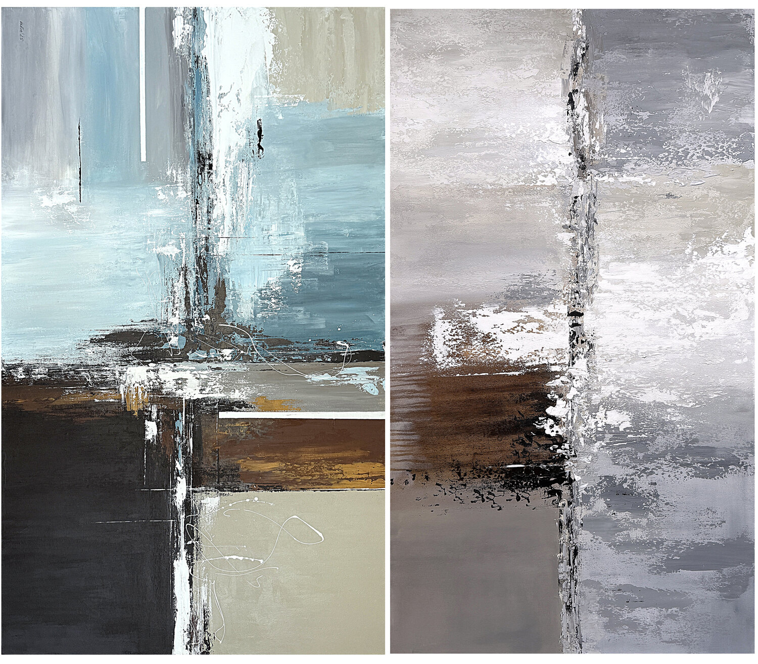 Parallel Balance – Large Contemporary Abstract Diptych, Neutral ...