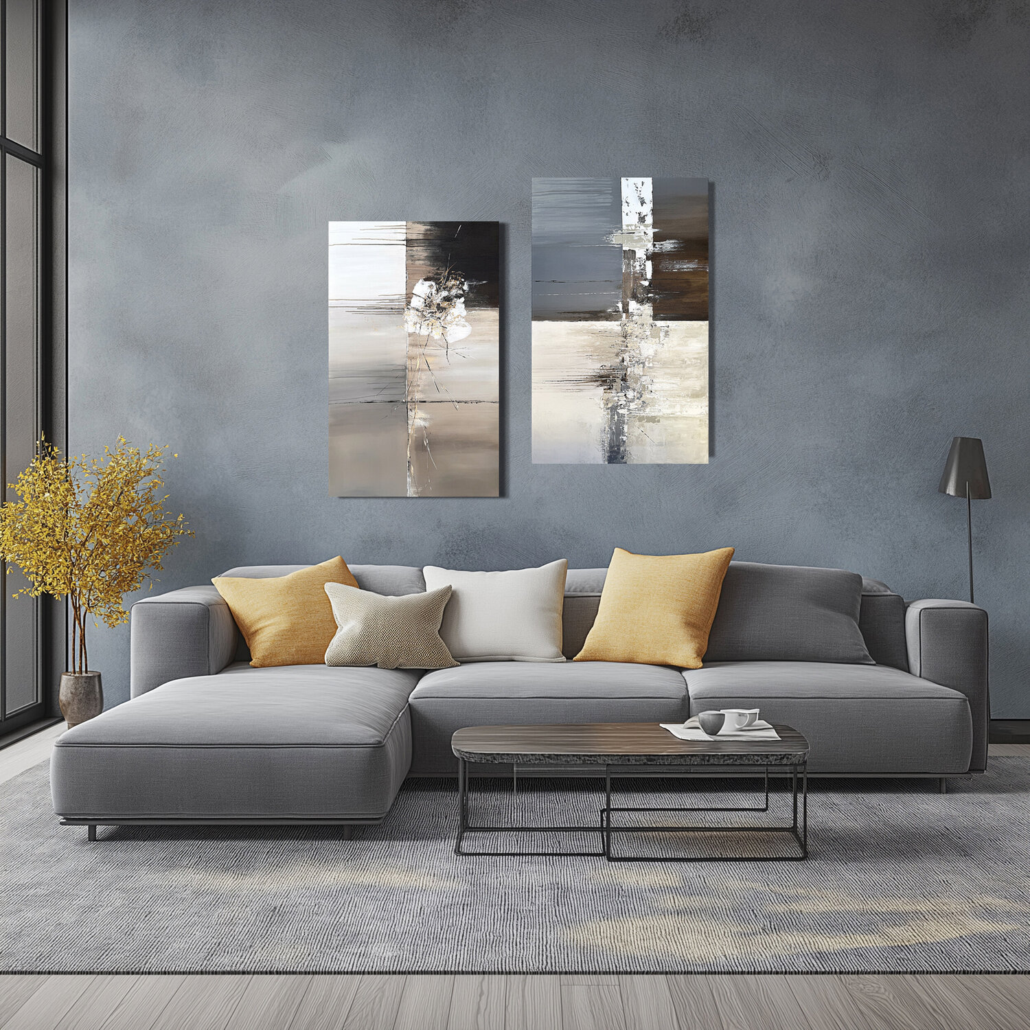 Between Stillness and Motion – Original Abstract Diptych, Textured ...