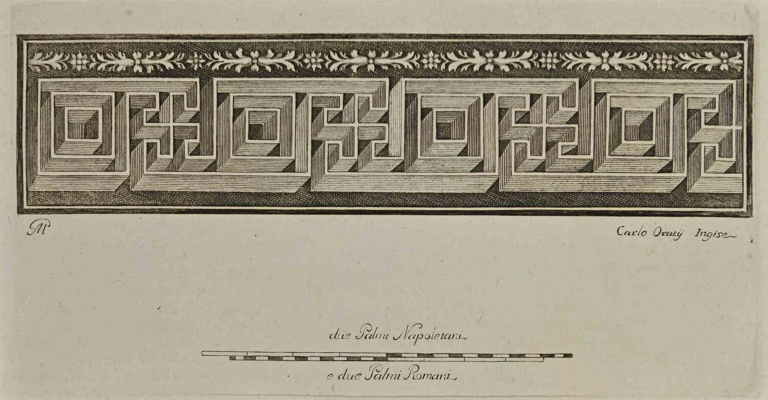 Ancient Roman Fresco from Herculaneum by Carlo Oratij (N.D) : Print Engraving - Singulart