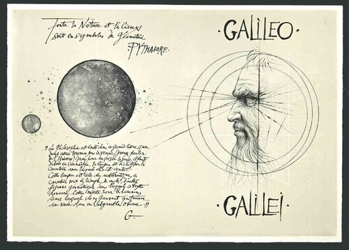 Galileo Galilei by Pierre-Yves Trémois (1955) : Print Engraving - Singulart