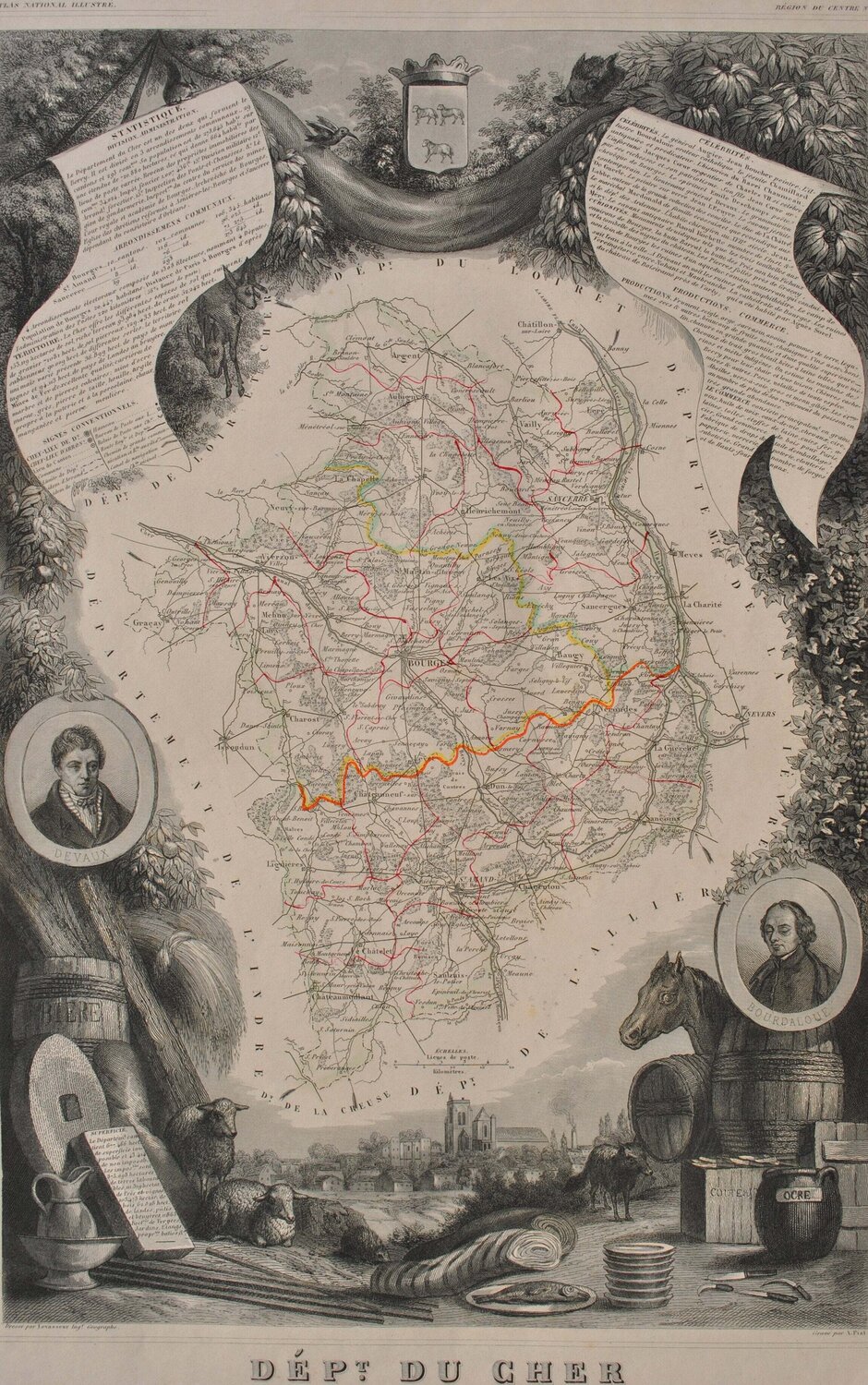 Carte ancienne du Cher by Victor Levasseur (N.D) : Print Engraving ...