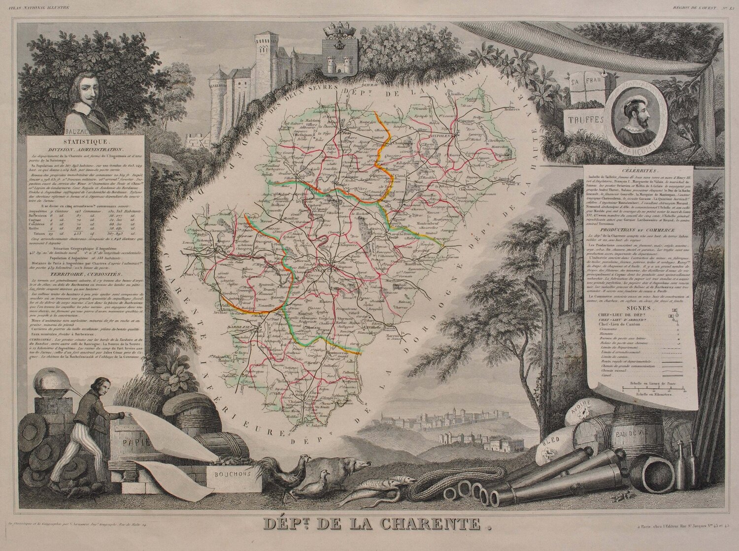 Carte ancienne de la Charente by Victor Levasseur (N.D) : Print ...