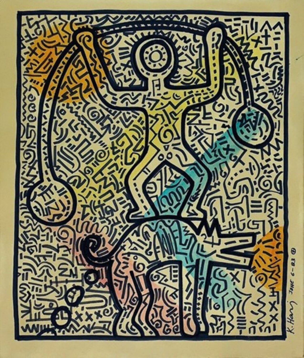 Untitled de Keith Haring (1983): Obra en papel Gouache/aguada en Cartón ...