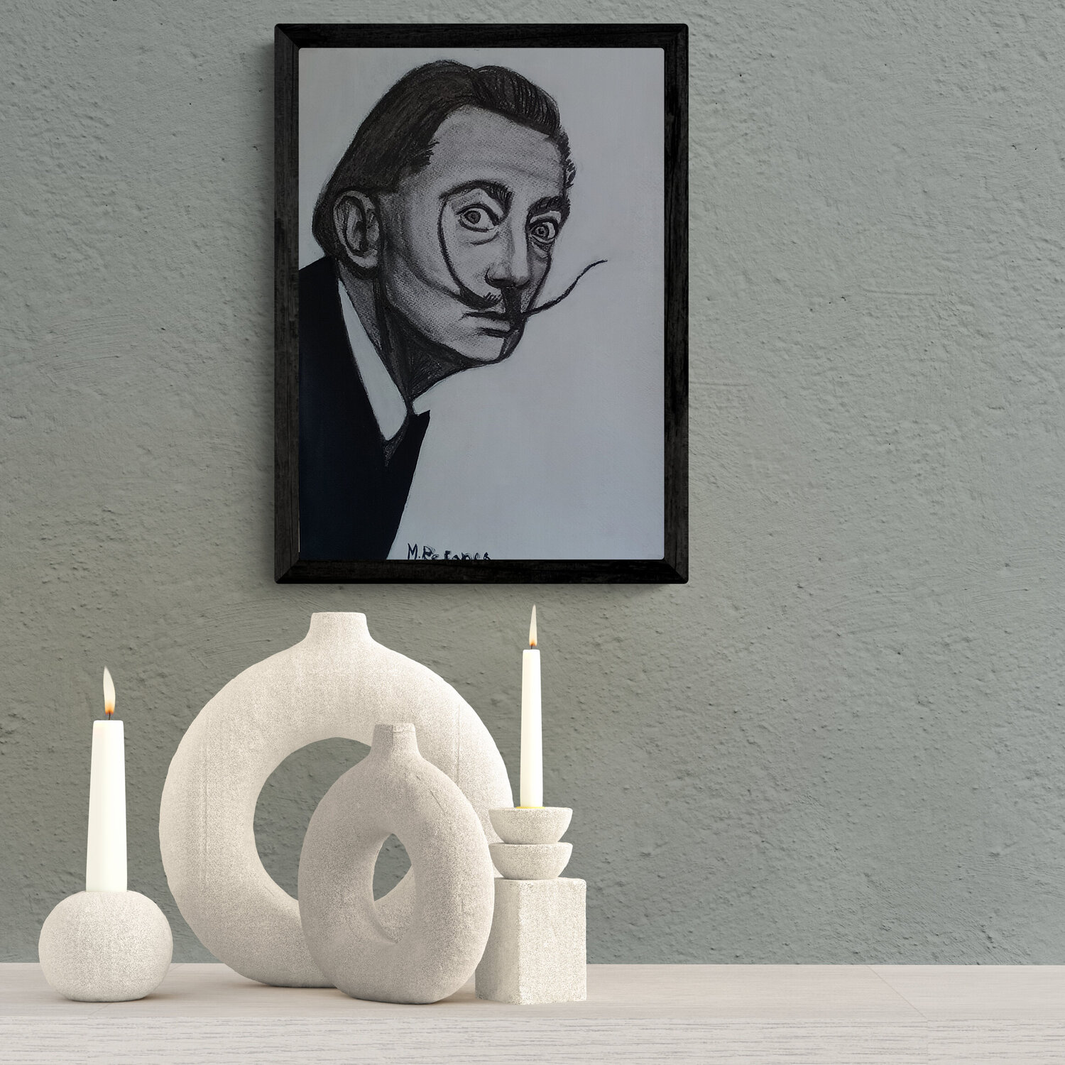 Salvador Dali von Marit Refsnes (2023): Malerei Acryl, Kohle auf Papier ...
