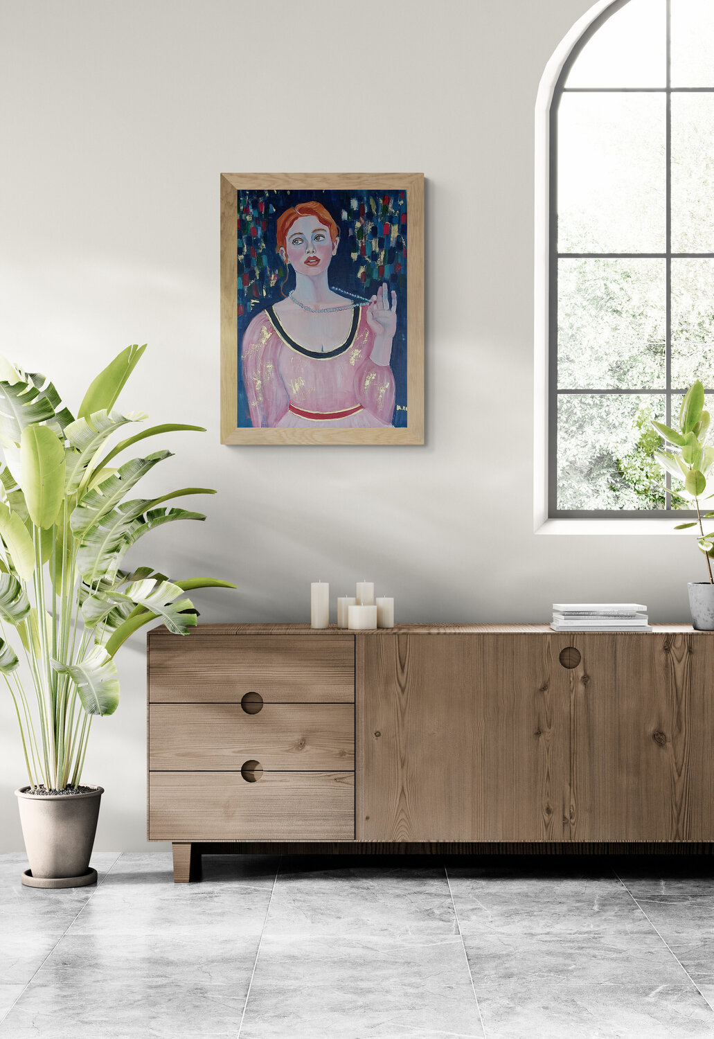 Fille jouant avec son collier de perles von Marit Refsnes (2024 ...