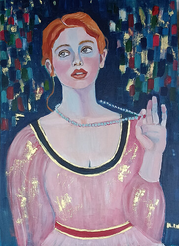 Fille jouant avec son collier de perles von Marit Refsnes (2024 ...