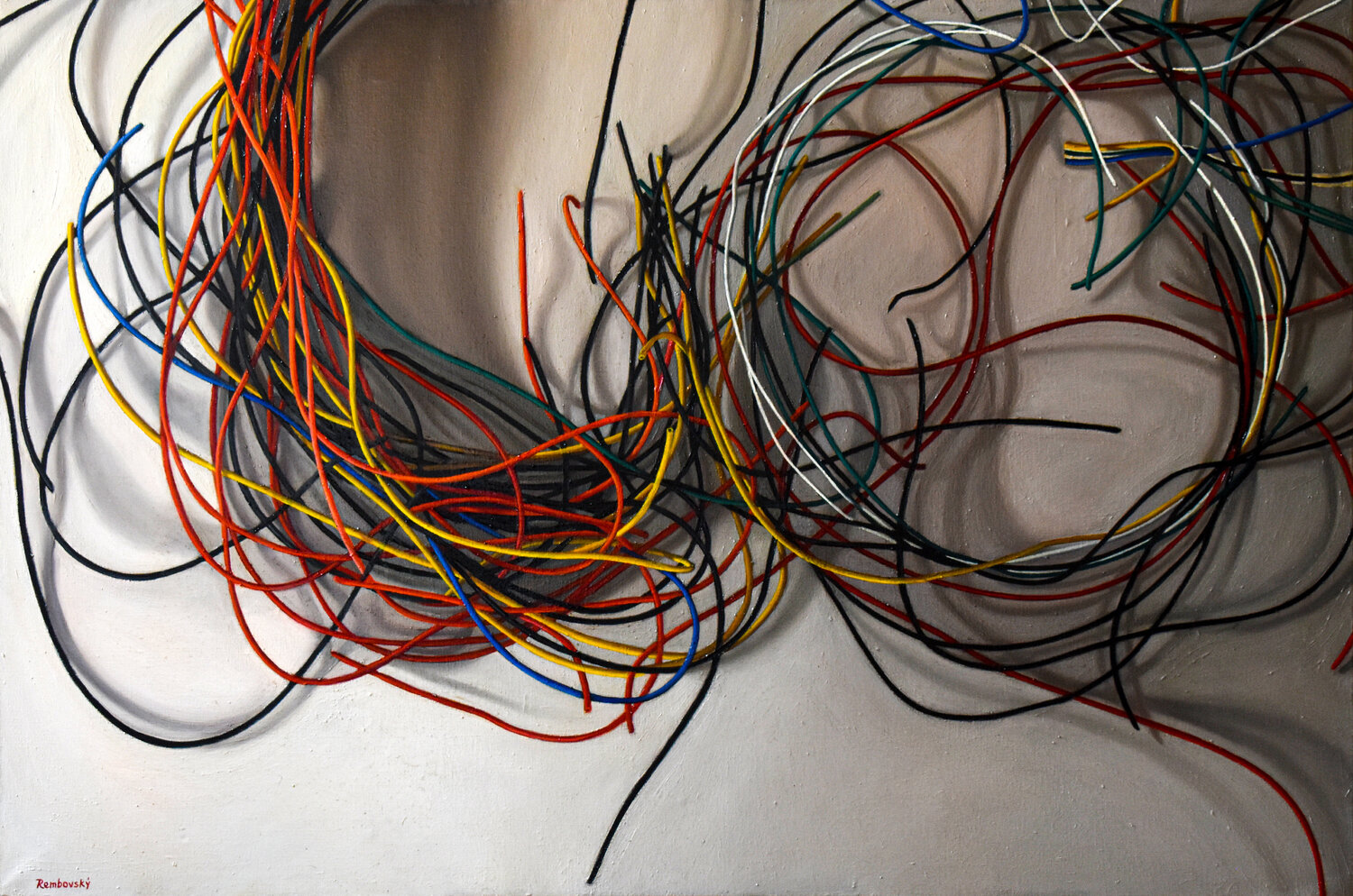 Composition with cables von Roman Rembovsky (2023): Malerei Öl auf ...