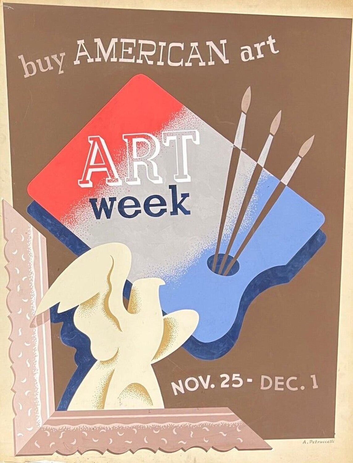 Art Week Poster Design Original Painting American Scene Modern c. 1930s ...