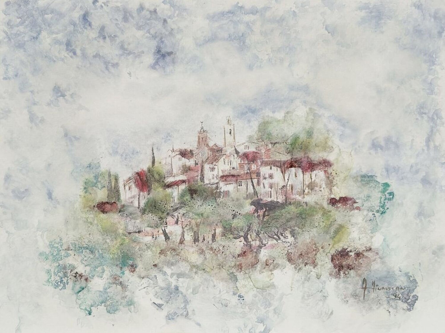 Village de Provence by Annie Minassian (1994) : Painting Watercolor ...