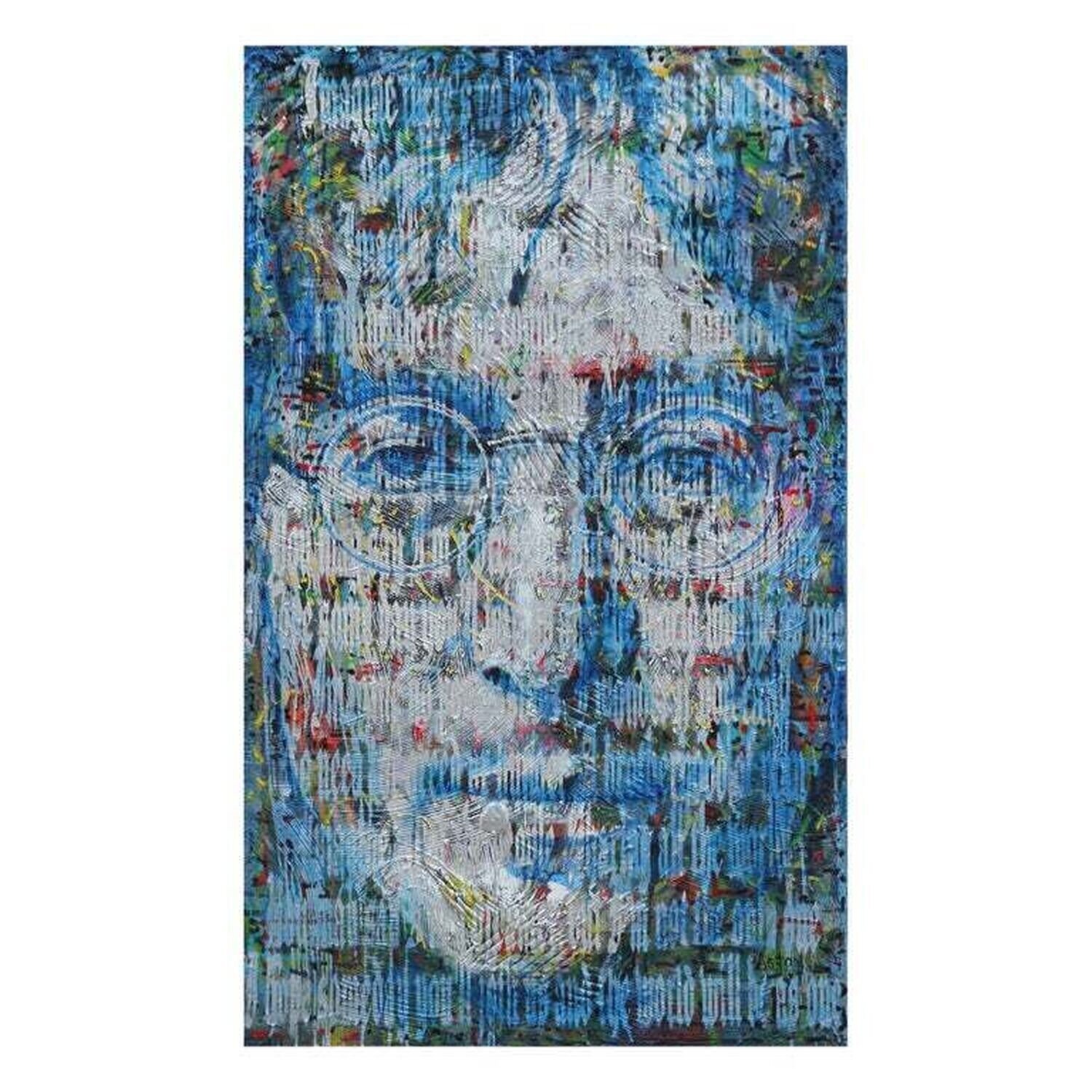 Large Abstract Blue and Silver Portrait of John Lennon and "Imagine ...