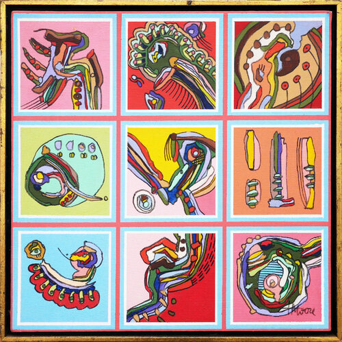 Pastel Green, Pink, and Blue Abstract Contemporary Biomorphic Grid ...