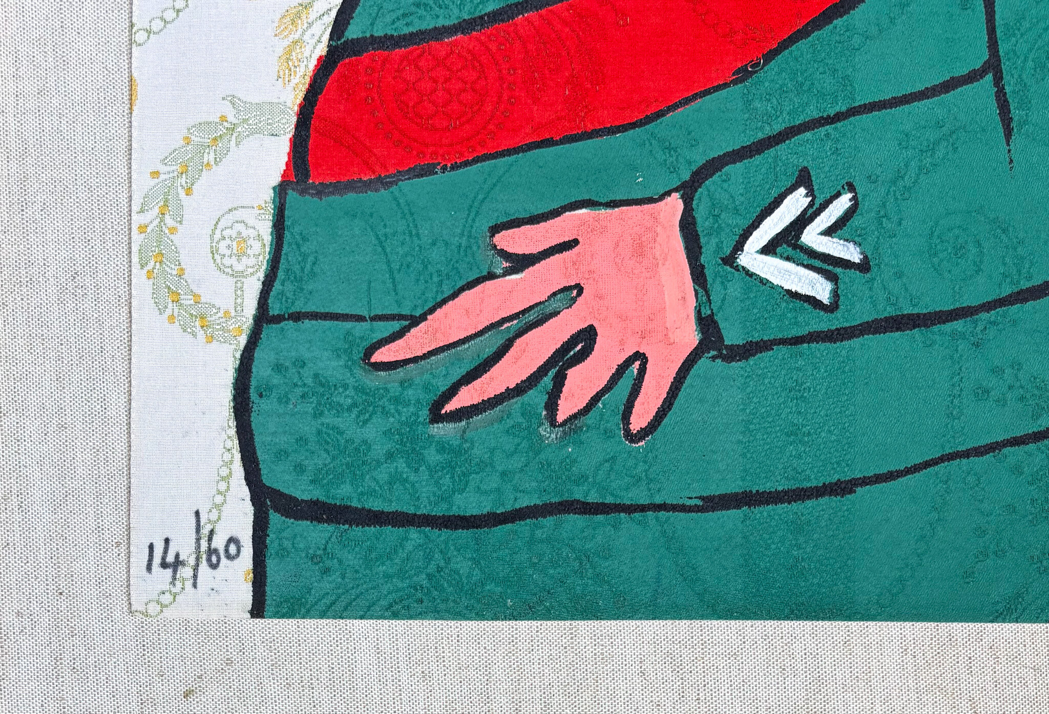 Enrico Baj (1924–2003) - Caporal - Color etching and collage on brocade ...