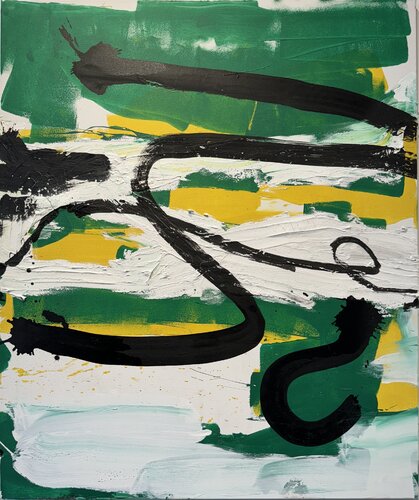 Strokes - on canvas - green, yellow, black ink. 2 by David Utzon (2022 ...