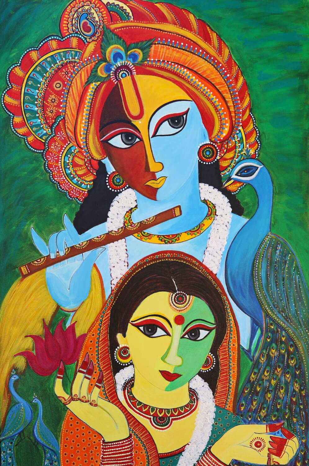 Radha, Krishna, and their eternal love. de Sony Das (2021): Pintura Acrílico en Lienzo - Singulart
