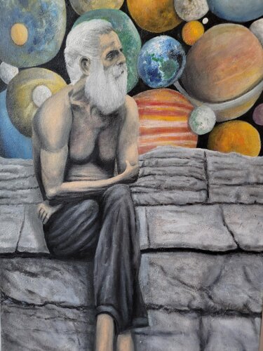 Man Contemplating Creation by Donald Smolev (2023) : Painting Oil on ...