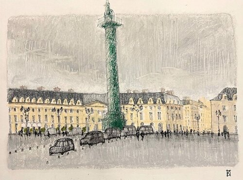 Place Vendome de Daria Klimenko (2023): Pintura Pastel, Lápiz en Papel - SINGULART