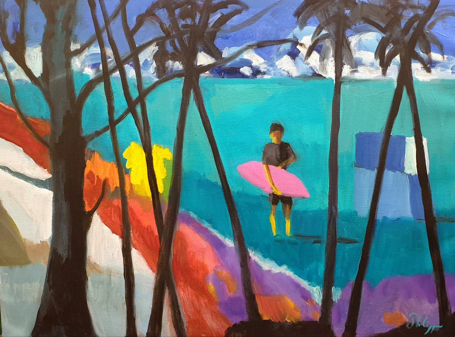 Le surfeur pensif de Michel Phelippeau (2025) : Peinture Huile sur Lin ...