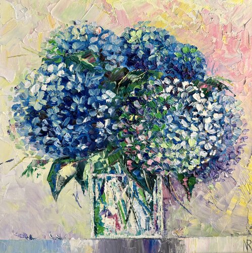 Hydrangea Painting Flower Original Oil Art 30x30 Floral Impressionist ...