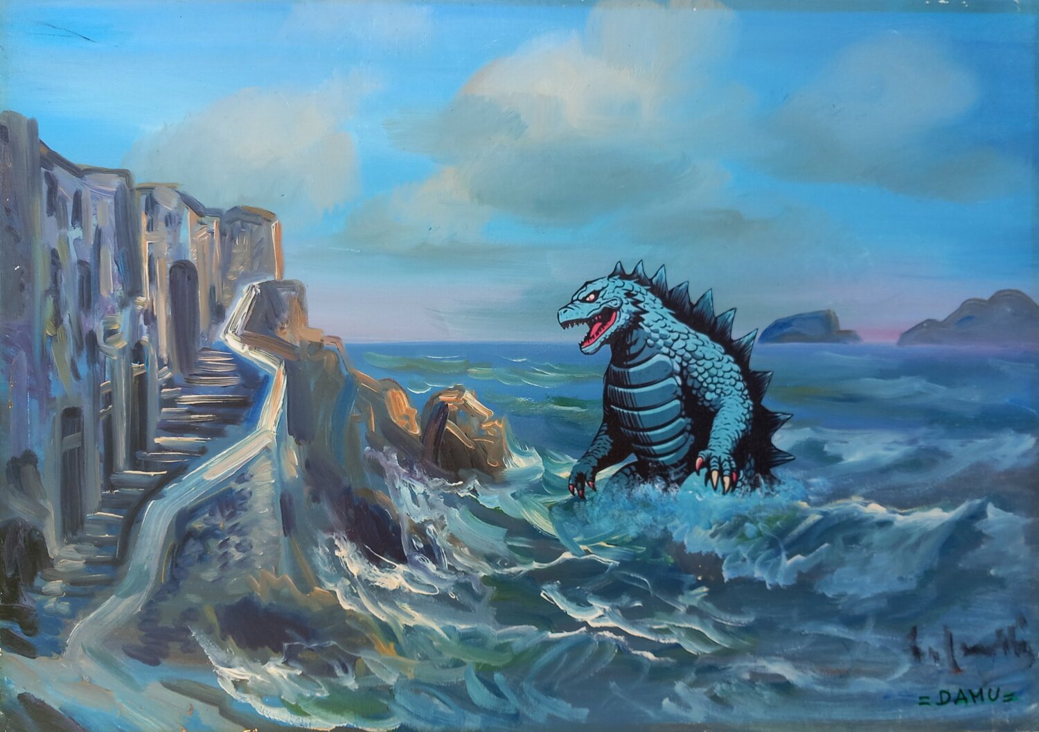GODZILLA by Damu Reggiani (2024) : Other Media Oil, Collage on Canvas ...