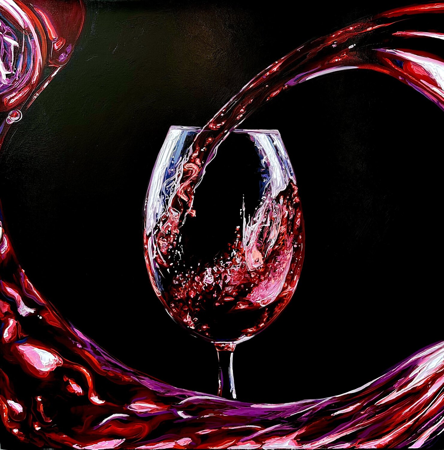 Glass of Red Wine by Elena Dmitrenko (2023) : Painting Oil, Epoxy on ...
