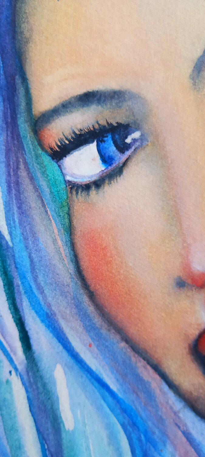 BLUE EYES by Lucia Luce (2024) : Painting Watercolor on Paper - Singulart