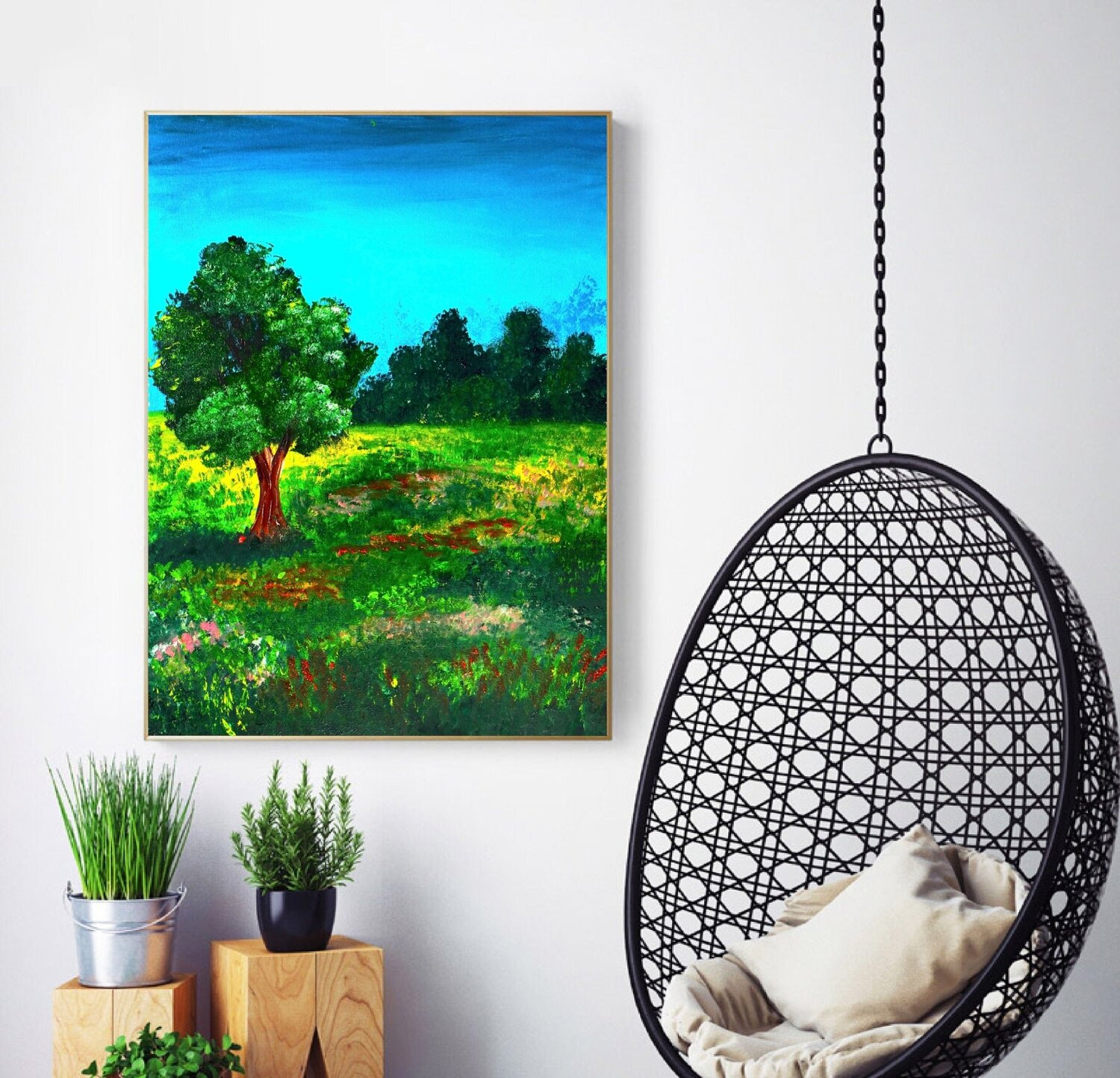 Sunny Meadow Tree by Tetiana Surshko (2017) : Painting Oil, Lacquer on ...