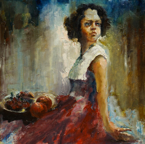 little girl with fruit by Pavel Filin (2023) : Painting Oil on Canvas ...