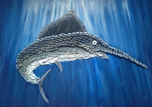 Swordfish by Valerija Govorova (2022) : Painting Collage on Cardboard ...