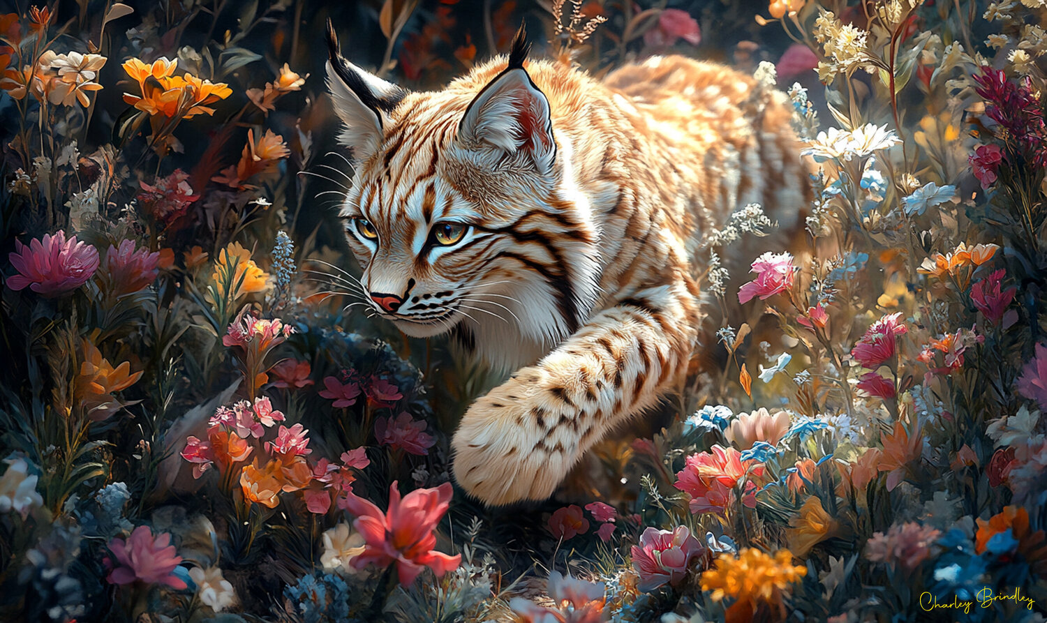 In the spring, a lynx hunts for rabbits in the taiga, or boreal forest ...