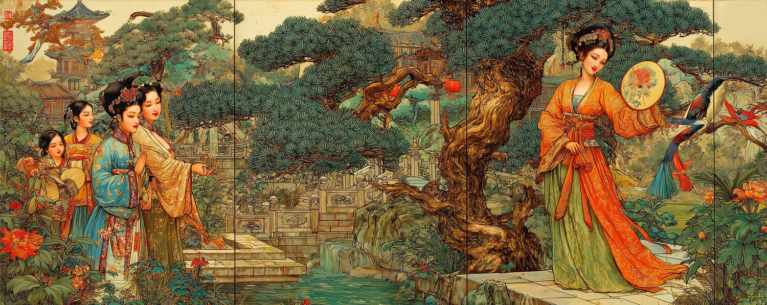 Four concubines admire Fu Hao, royal consort number one to King Wu Ding of the Shang Dynasty ...