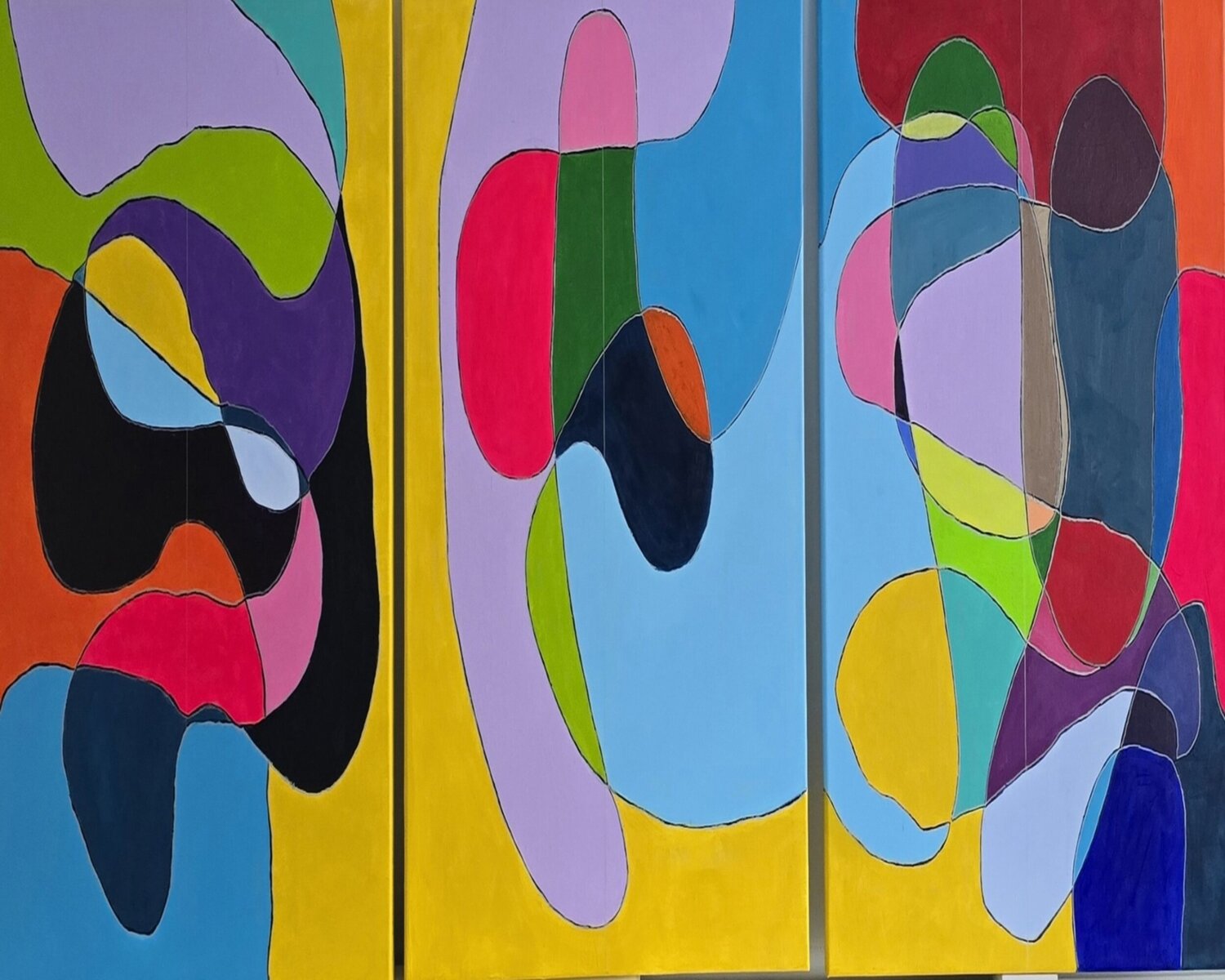 Triptych of 4 Lines by Mieke Van Cauter (2025) : Painting Acrylic, Ink ...