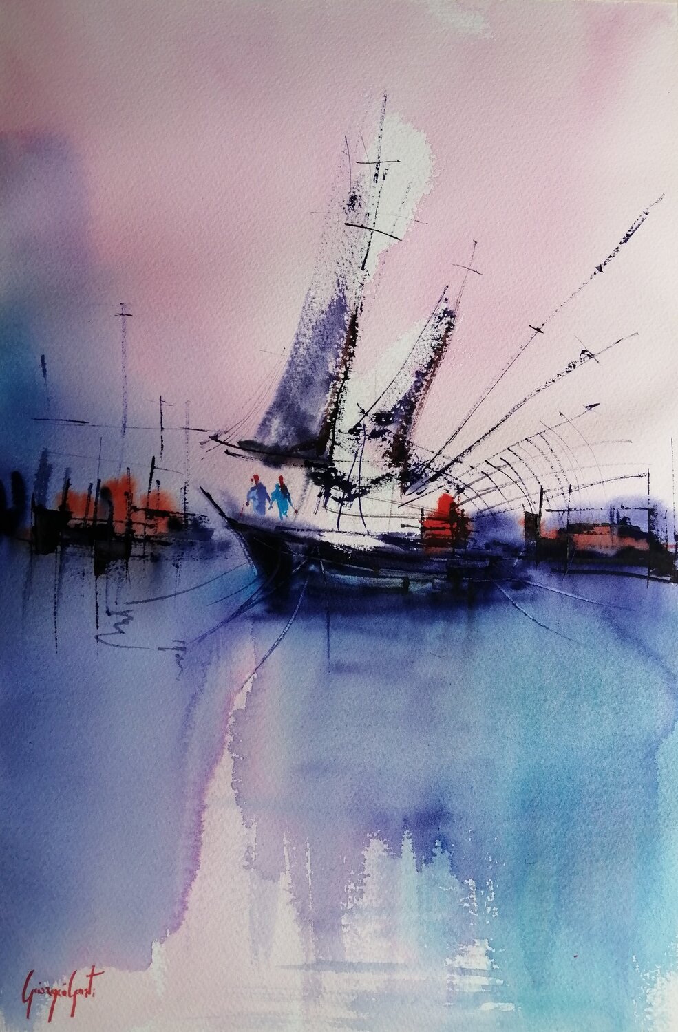 boats 83 by Giorgio Gosti (2024) : Painting Watercolor on Paper - Singulart