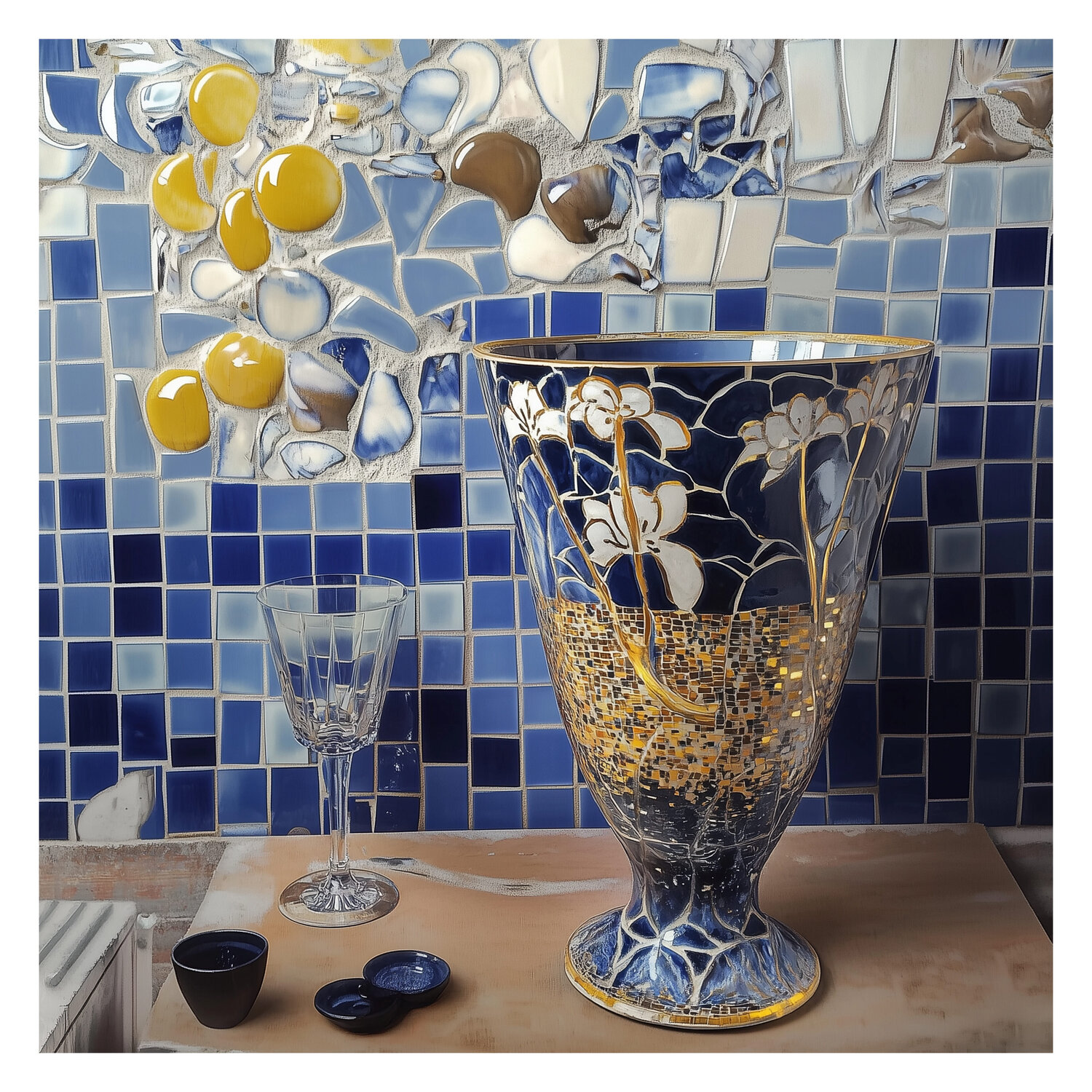 Melanie Sherman 240522-23 (Ceramic, Mosaic, Greek, Blue, White, Gold ...
