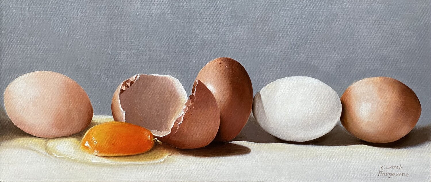 L’uovo rotto de Carmelo Margarone (2024): Pintura Óleo en Lino - Singulart