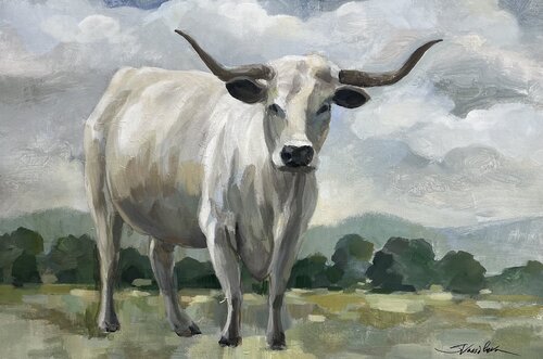 White Longhorn Cow by Silvia Vassileva (2023) : Painting Acrylic on ...