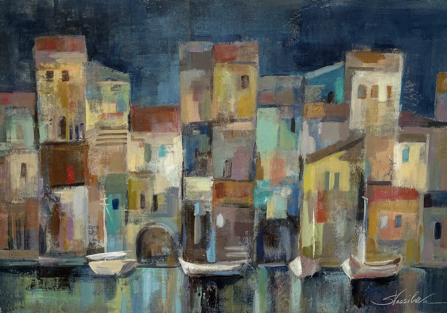 Evening Port by Silvia Vassileva (2021) : Painting Acrylic on Canvas ...