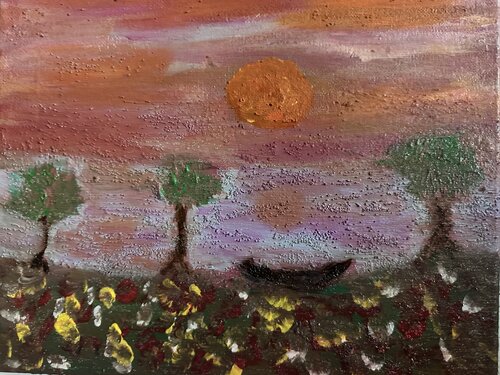 Goldene Stille an der Küste di Steven Elijah Neuhaus (2025): Pittura a ...