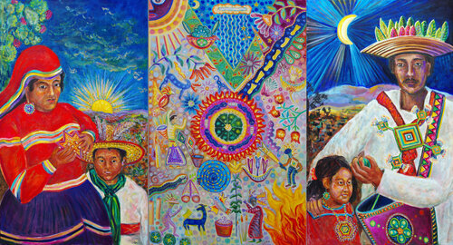Huichol Peyote People Tryptich by Andrew Osta (2022) : Painting Oil on ...