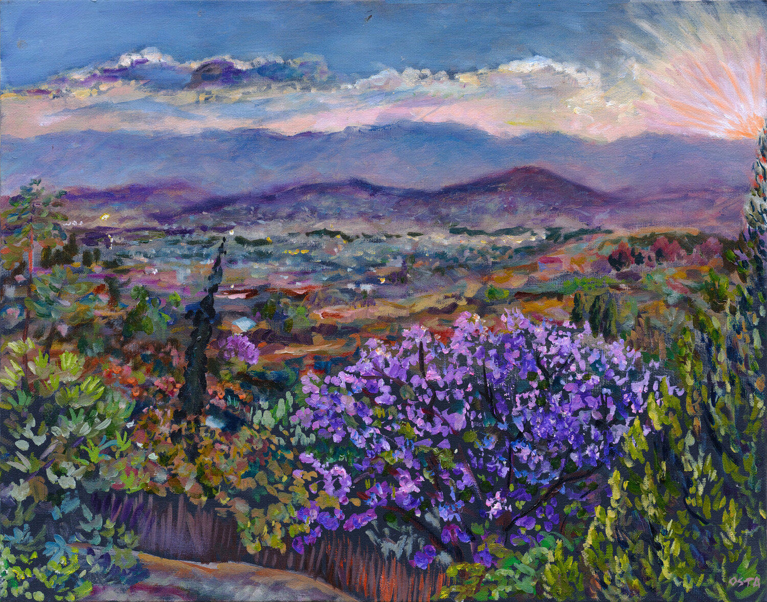 Jacaranda Sunset by Andrew Osta (2017) : Painting Oil on Wood - Singulart