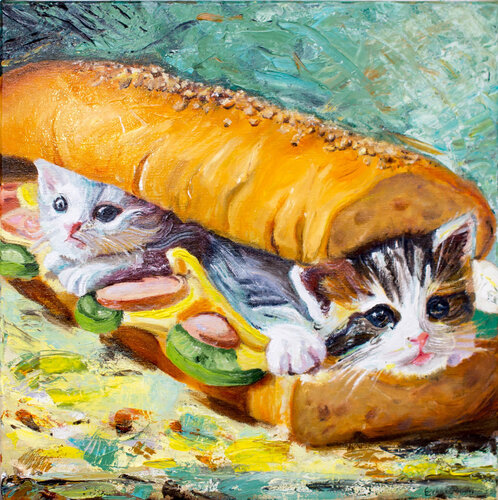 EL PAN CON GATITOS by Erkki Raiski (2023) : Painting Oil on Canvas ...