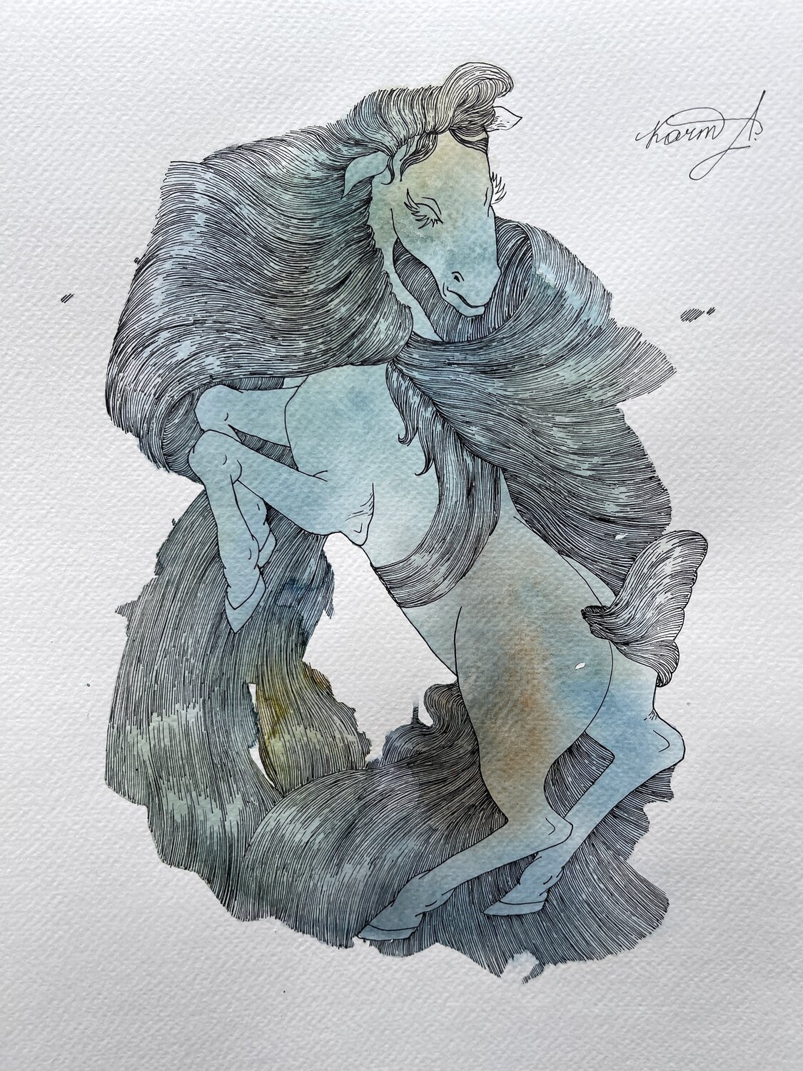 The Hero’s Horse de ALINA KARMADANOVA (2025): Pintura Acuarela, Tinta ...