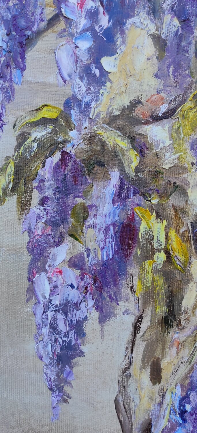 Wisteria in Rome. Flowers painting, floral artwork by Olga Ponomarenko (2022) : Painting Oil on ...