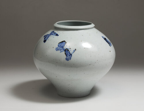 White Porcelain Blue Butterfly Mini Moon Jar by Lee Jung-eun (2022) : Sculpture Clay, Epoxy ...