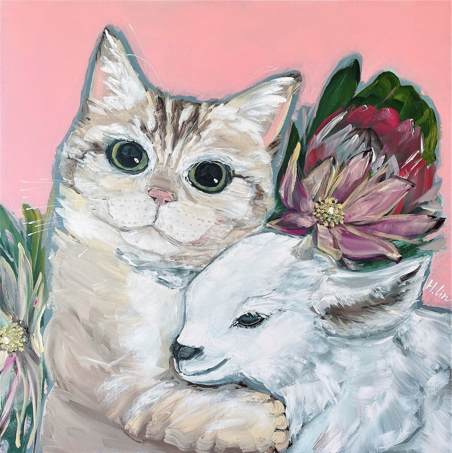 BY THE WINDOW- Cadbury the cat by Lin Hsin (2022) : Painting Acrylic on ...