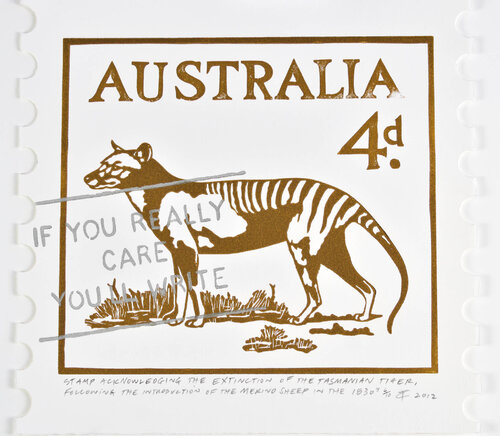 Stamp acknowledging the extinction of the Tasmanian Tiger following the ...
