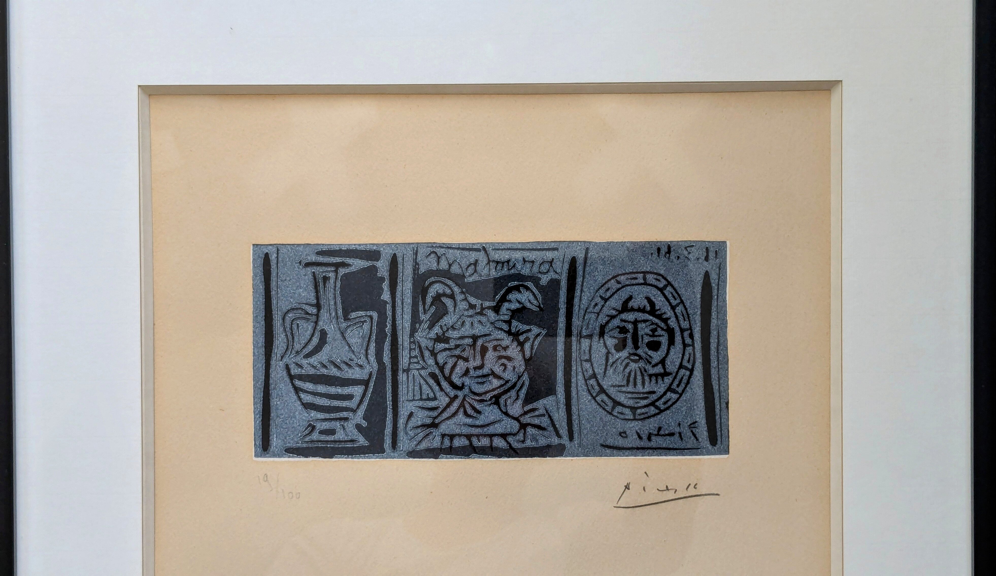 Rare Hand-Signed Linocut in colors-Pottery and Fauns at Vallauris, 1961 ...