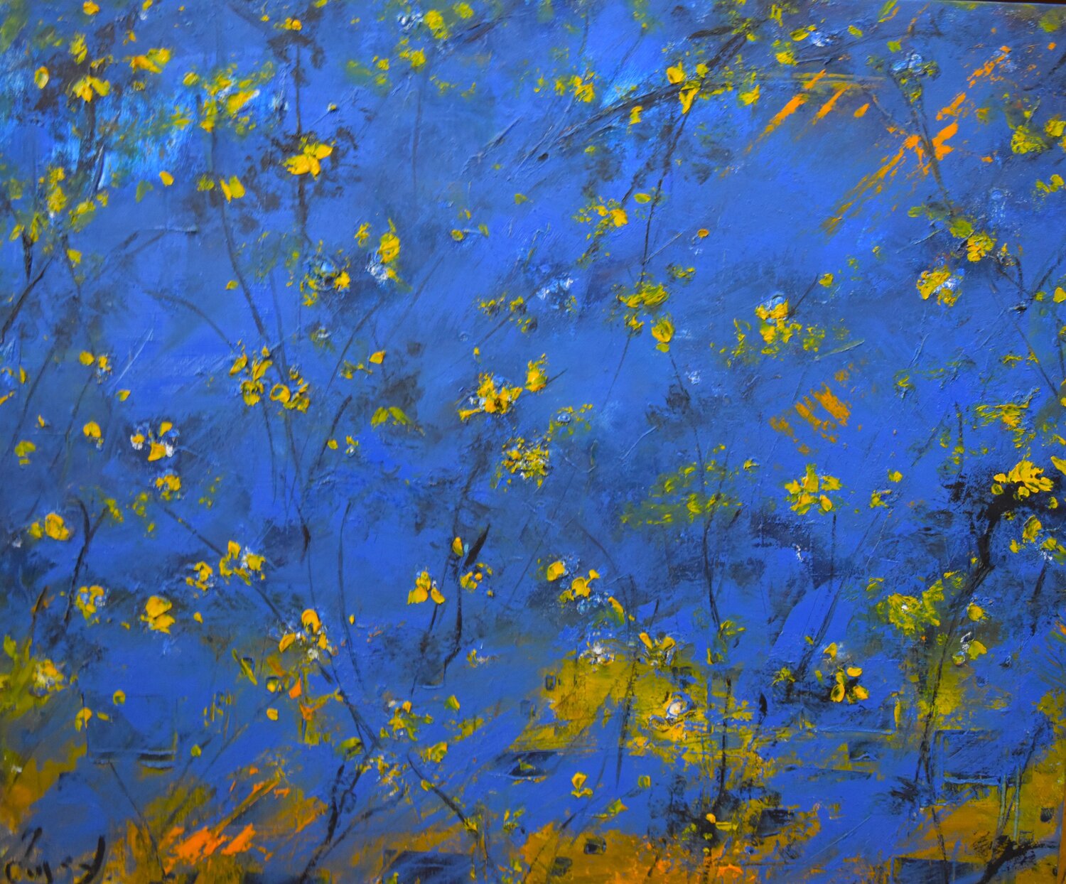 Flower Blossoms in yellow and blue von Maka Kvartskhava (2022): Malerei ...