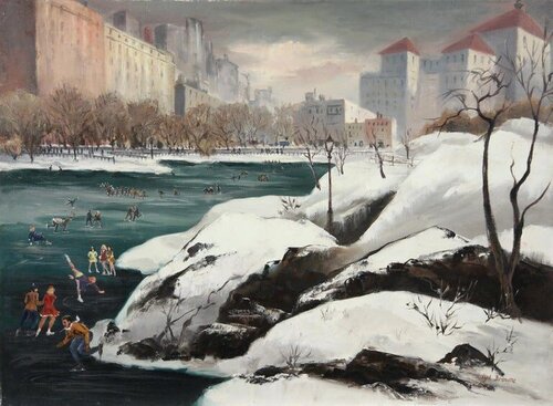 "Ice Skating" American Scene Social Realism WPA Era Mid-20th Century ...