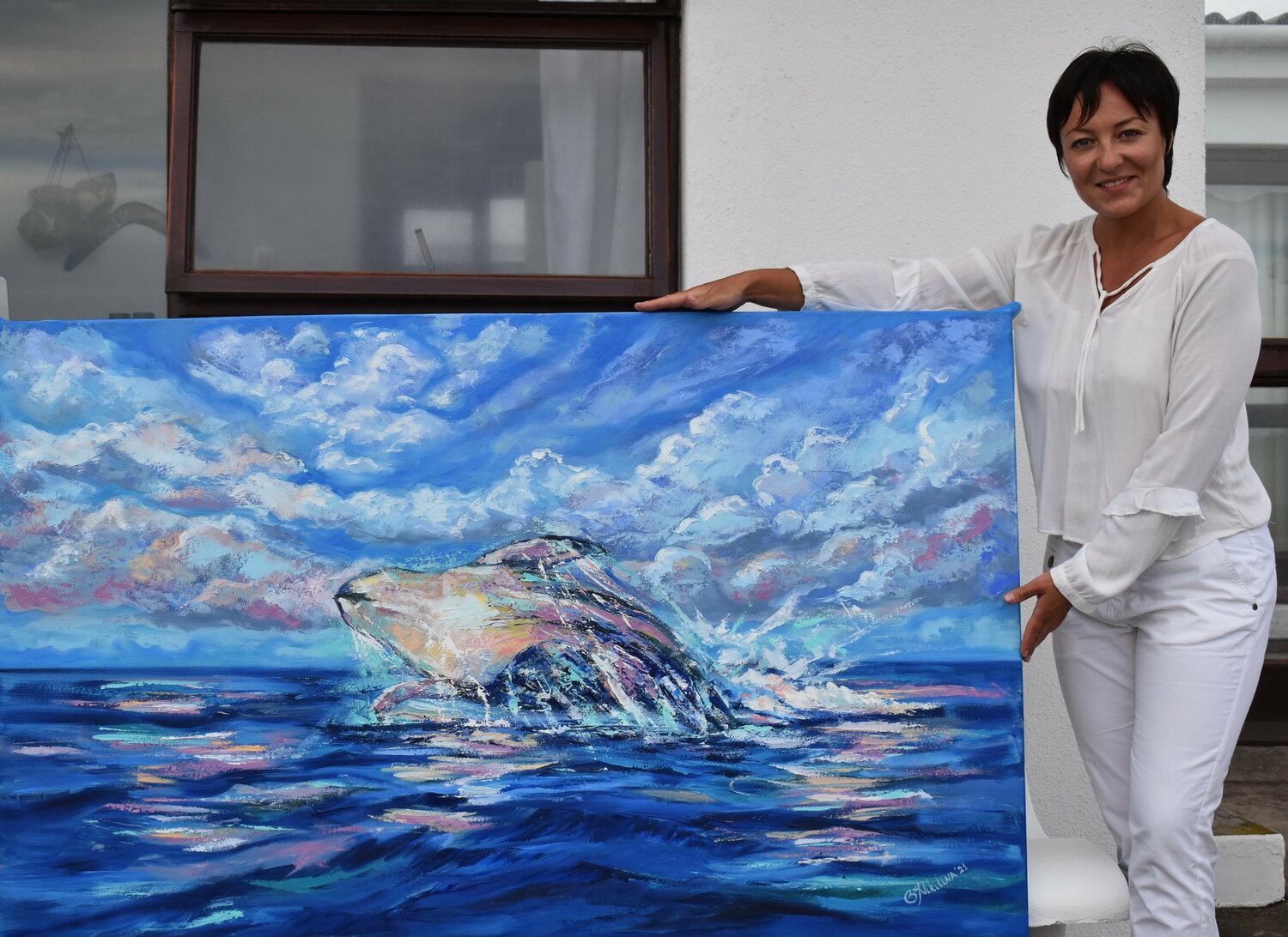 Breaching Whale. Delight. by Olga Nikitina (2021) : Painting Oil on ...